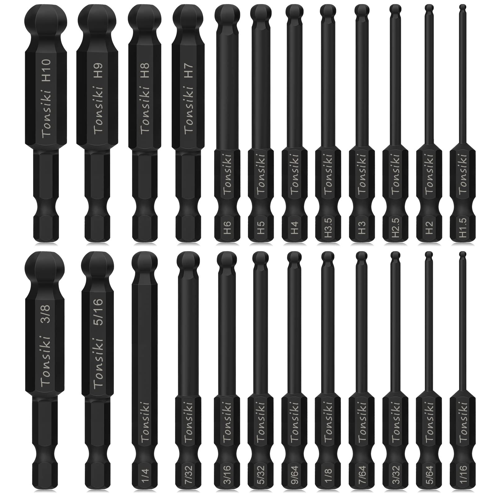 Tonsiki Ball End Hex Head Allen Wrench Drill Bit Set (24PCS Metric & SAE), Upgraded 1/4" Quick Release Shank Magnetic S2 Steel Ball End Hex Screwdriver Bit Set, Perfect for IKEA Type Furniture