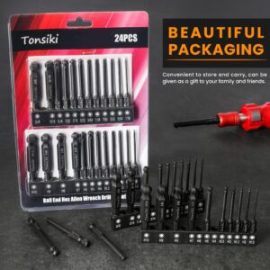 Tonsiki Ball End Hex Head Allen Wrench Drill Bit Set (24PCS Metric & SAE), Upgraded 1/4" Quick Release Shank Magnetic S2 Steel Ball End Hex Screwdriver Bit Set, Perfect for IKEA Type Furniture