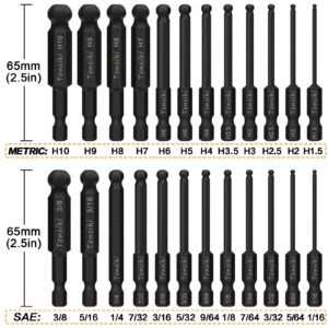 Tonsiki Ball End Hex Head Allen Wrench Drill Bit Set (24PCS Metric & SAE), Upgraded 1/4" Quick Release Shank Magnetic S2 Steel Ball End Hex Screwdriver Bit Set, Perfect for IKEA Type Furniture