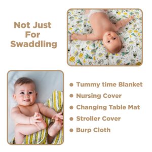 Muslin Swaddle Blankets Babies, Very Soft and Breathable Essential Receiving wrap, Ideal Newborn swaddling Set, Best Shower Gift, 47 X 47 inches (Gimme Some Space (4 Pack))