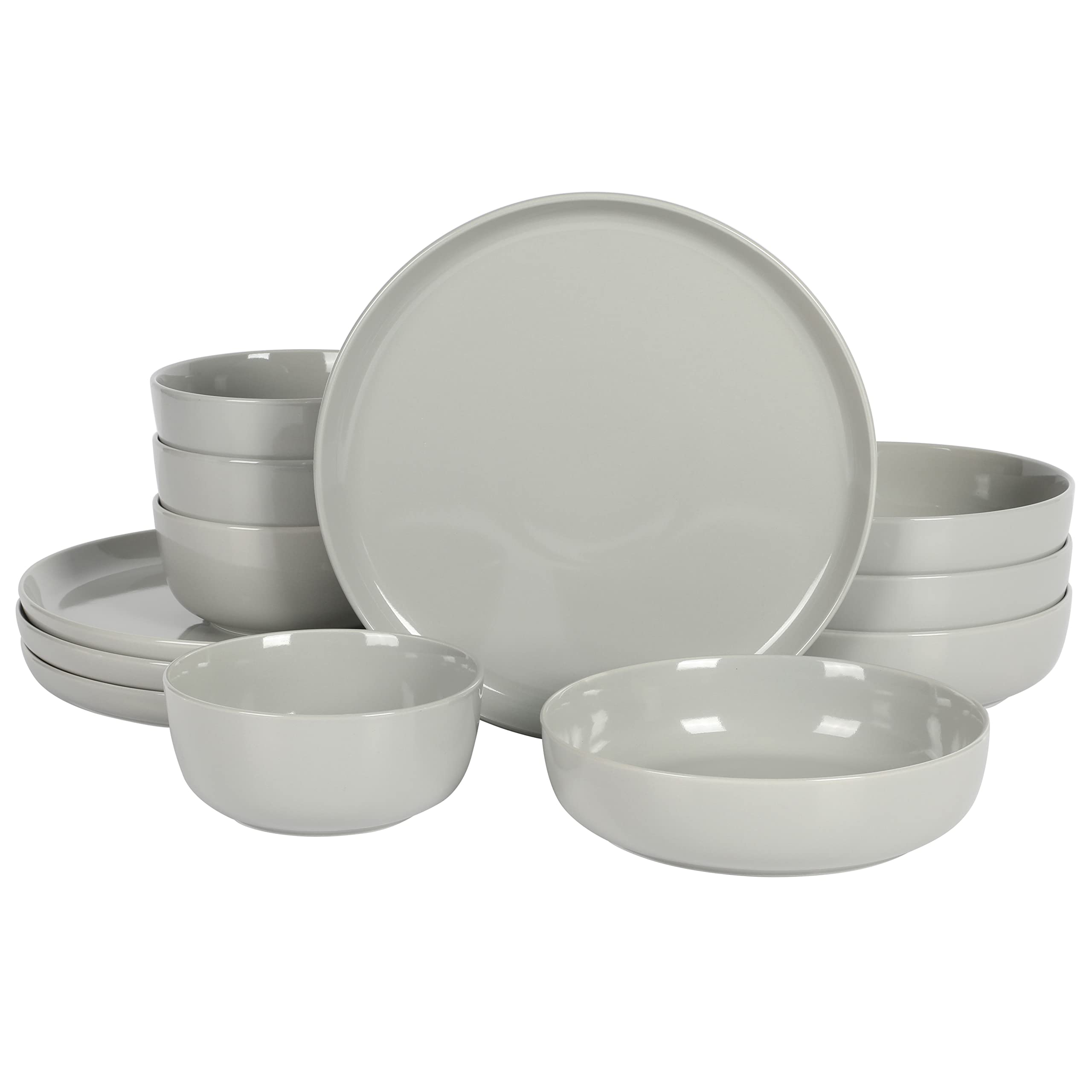 Gibson Home Oslo 12-Piece Porcelain Chip and Scratch Resistant Dinnerware Set, Grey,Service for 4