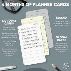 Undated Daily Planner To Do List Notepads and Walnut Stand - 120 Checklist Cards, 10 Goal Cards - Perfect Note Pads for Work Desk or School - ADHD Office Accessories - Productivity Task Analog