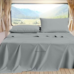 rv sheet sets 66x80 olympic queen 4 pc, 600 thread count 100% egyptian cotton bed sheets for rv, campers & travel trailers, rv bed sheets fit mattress 10" to 15" deep fitted rv sheets silver