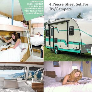 RV Sheet Sets 66x80 Olympic Queen 4 Pc, 600 Thread Count 100% Egyptian Cotton Bed Sheets for RV, Campers & Travel Trailers, RV Bed Sheets Fit Mattress 10" to 15" Deep Fitted RV Sheets Silver