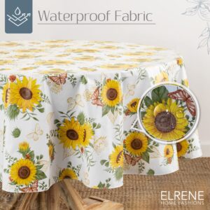 Elrene Home Fashions Sunflower Season Vintage Floral Water- and Stain-Resistant Vinyl Tablecloth with Flannel Backing, 70 Inches X 70 Inches, Round