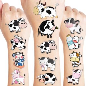 Cow Temporary Tattoos for Kids, Cow Birthday Party Decorations Supplies Party Favors Supper Cute 8 Sheet 68Pcs Strawberry Cow Tattoo Sticker Style Milk Gift Ideals for Boys Girls Schools Prizes Themed