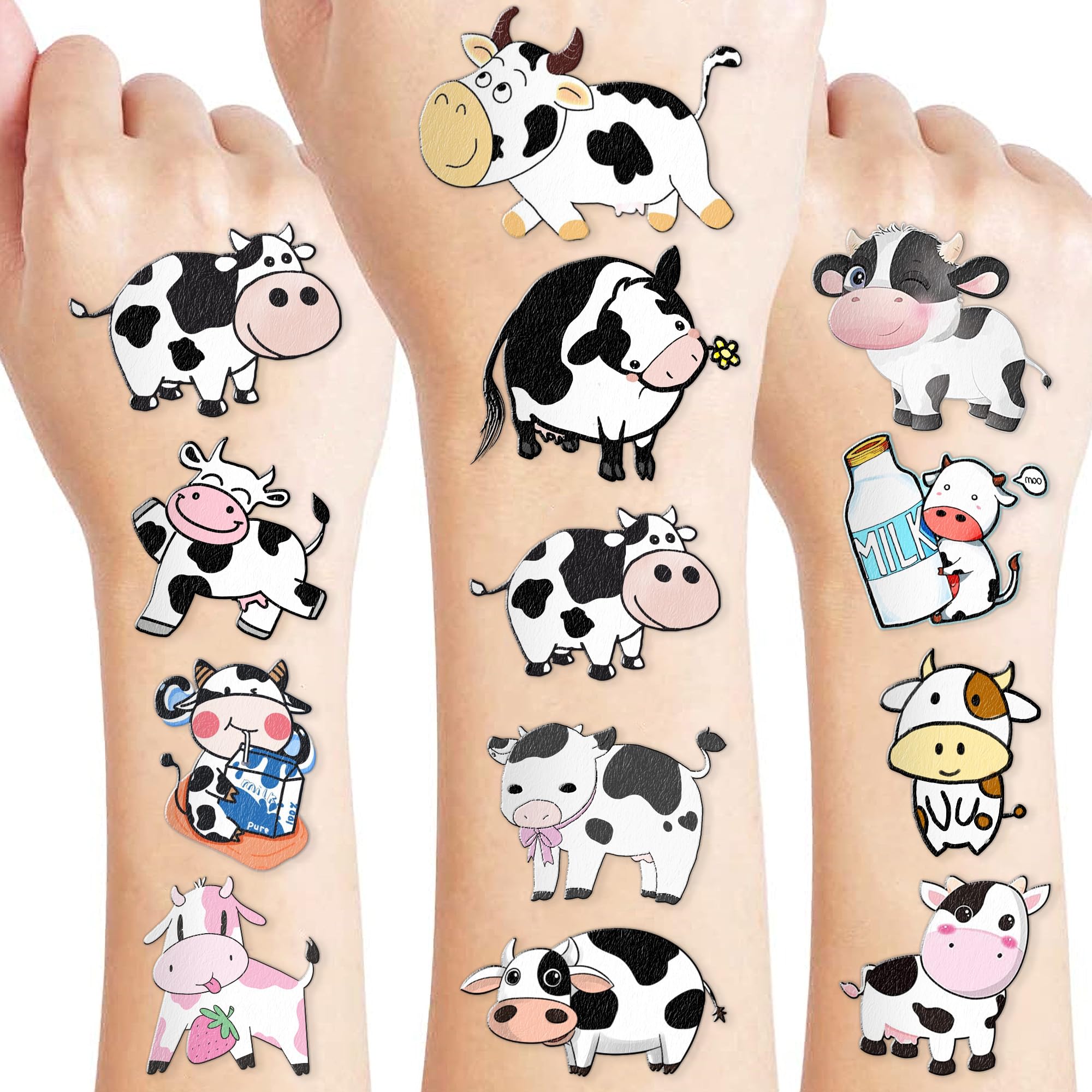 Cow Temporary Tattoos for Kids, Cow Birthday Party Decorations Supplies Party Favors Supper Cute 8 Sheet 68Pcs Strawberry Cow Tattoo Sticker Style Milk Gift Ideals for Boys Girls Schools Prizes Themed