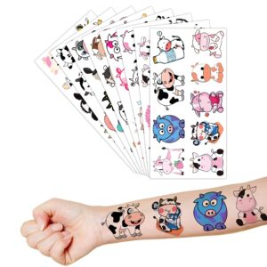 Cow Temporary Tattoos for Kids, Cow Birthday Party Decorations Supplies Party Favors Supper Cute 8 Sheet 68Pcs Strawberry Cow Tattoo Sticker Style Milk Gift Ideals for Boys Girls Schools Prizes Themed