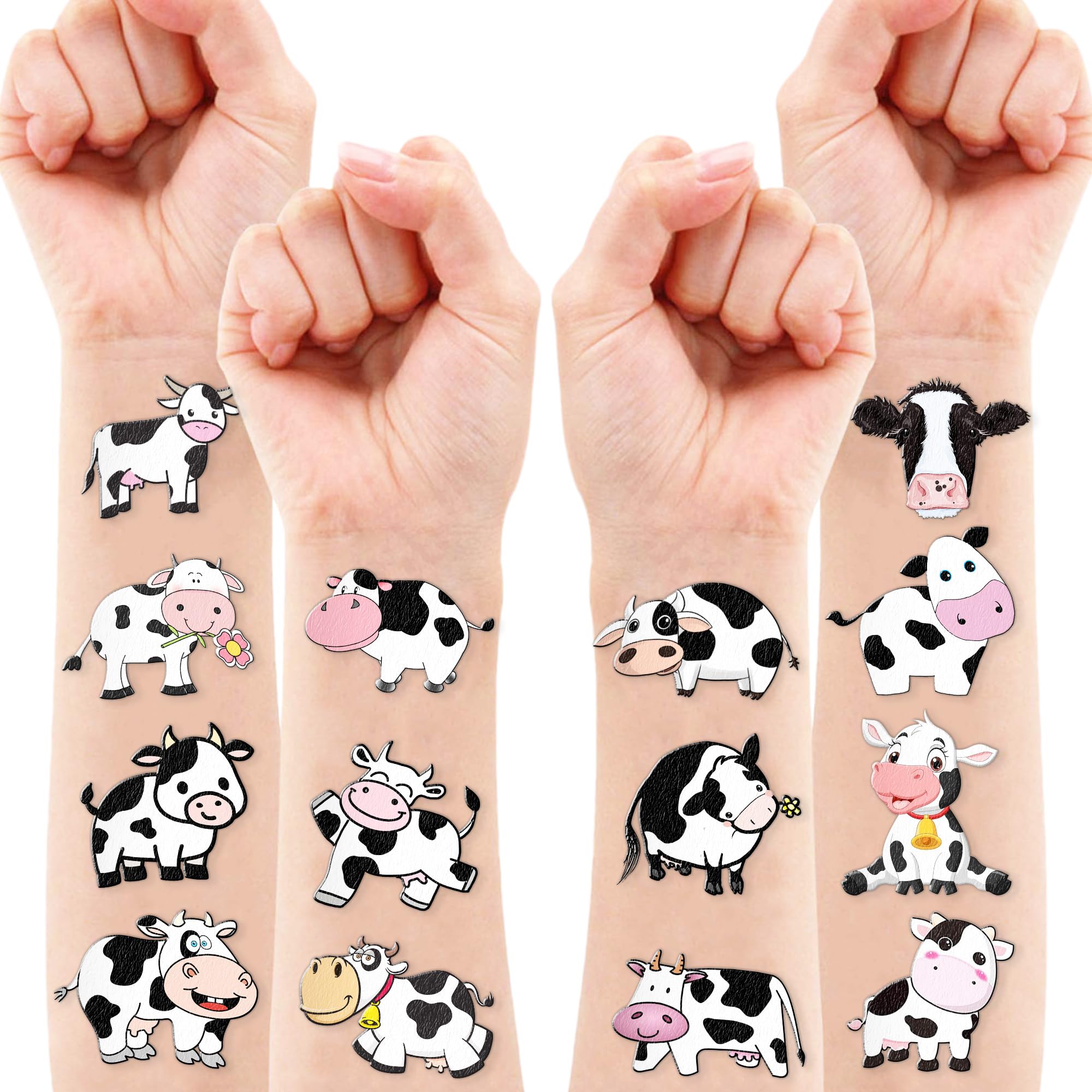 Cow Temporary Tattoos for Kids, Cow Birthday Party Decorations Supplies Party Favors Supper Cute 8 Sheet 68Pcs Strawberry Cow Tattoo Sticker Style Milk Gift Ideals for Boys Girls Schools Prizes Themed