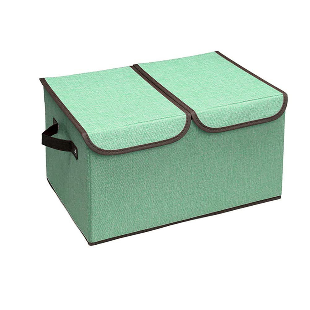 Storage Boxes with Double Lids and Handles, Collapsible Linen Storage Bins Organizer Clothes Baskets Cube with Removable Divider for Home Bedroom Closet Office Dorm (Green)