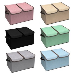 Storage Boxes with Double Lids and Handles, Collapsible Linen Storage Bins Organizer Clothes Baskets Cube with Removable Divider for Home Bedroom Closet Office Dorm (Green)