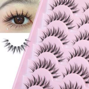 manga lashes natural look false eyelashes wispy clear band fake lashes asian korean cosplay lashes faux mink lashes pack 6 pairs