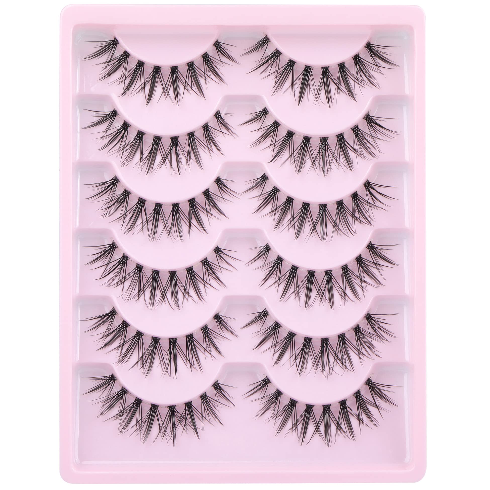 Manga Lashes Natural Look False Eyelashes Wispy Clear Band Fake Lashes Asian Korean Cosplay Lashes Faux Mink Lashes Pack 6 Pairs