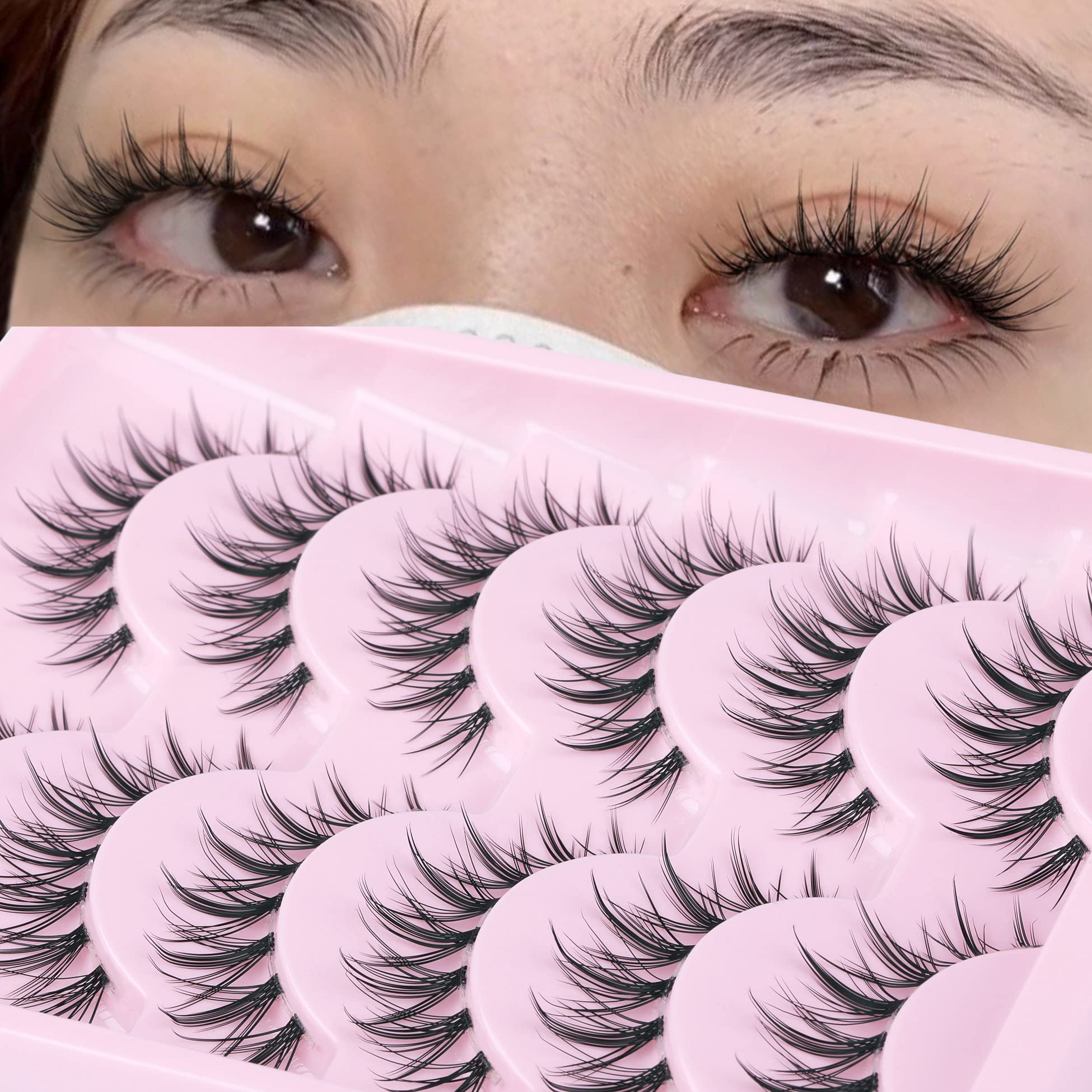 Manga Lashes Natural Look False Eyelashes Wispy Clear Band Fake Lashes Asian Korean Cosplay Lashes Faux Mink Lashes Pack 6 Pairs