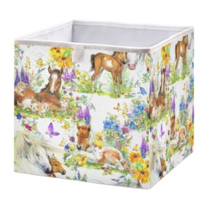 kigai field horses storage bins cube foldable storage baskets bin waterproof home organizer with handles basket for toy nursery blanket clothes, 11x11x11 inch