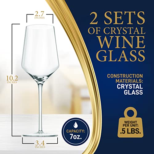 NutriChef 7oz Crystal Wine Glasses - Set of 2 Elegant Tall Red and White Wine Clear Stemmed Glass Drinkware, Seamless Bowl, 100% Lead-Free, Dishwasher Safe - NGLWINR2