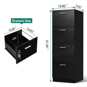 YITAHOME 4-Drawer File Cabinet with Lock, 15.86" Deep Vertical Filing Cabinet, Storage File Drawers for Letter A4-Sized Files, Need to Assemble, Black