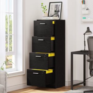 YITAHOME 4-Drawer File Cabinet with Lock, 15.86" Deep Vertical Filing Cabinet, Storage File Drawers for Letter A4-Sized Files, Need to Assemble, Black