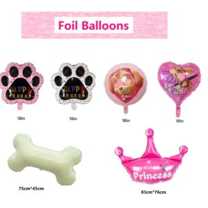 Pink Dog Birthday Party Decorations, Paw Theme Party Supplies Set for Girl’s/Boy’s with Balloons Garland kit, Pink Dog Backdrop, Dog Foil Balloons (PINK-A)