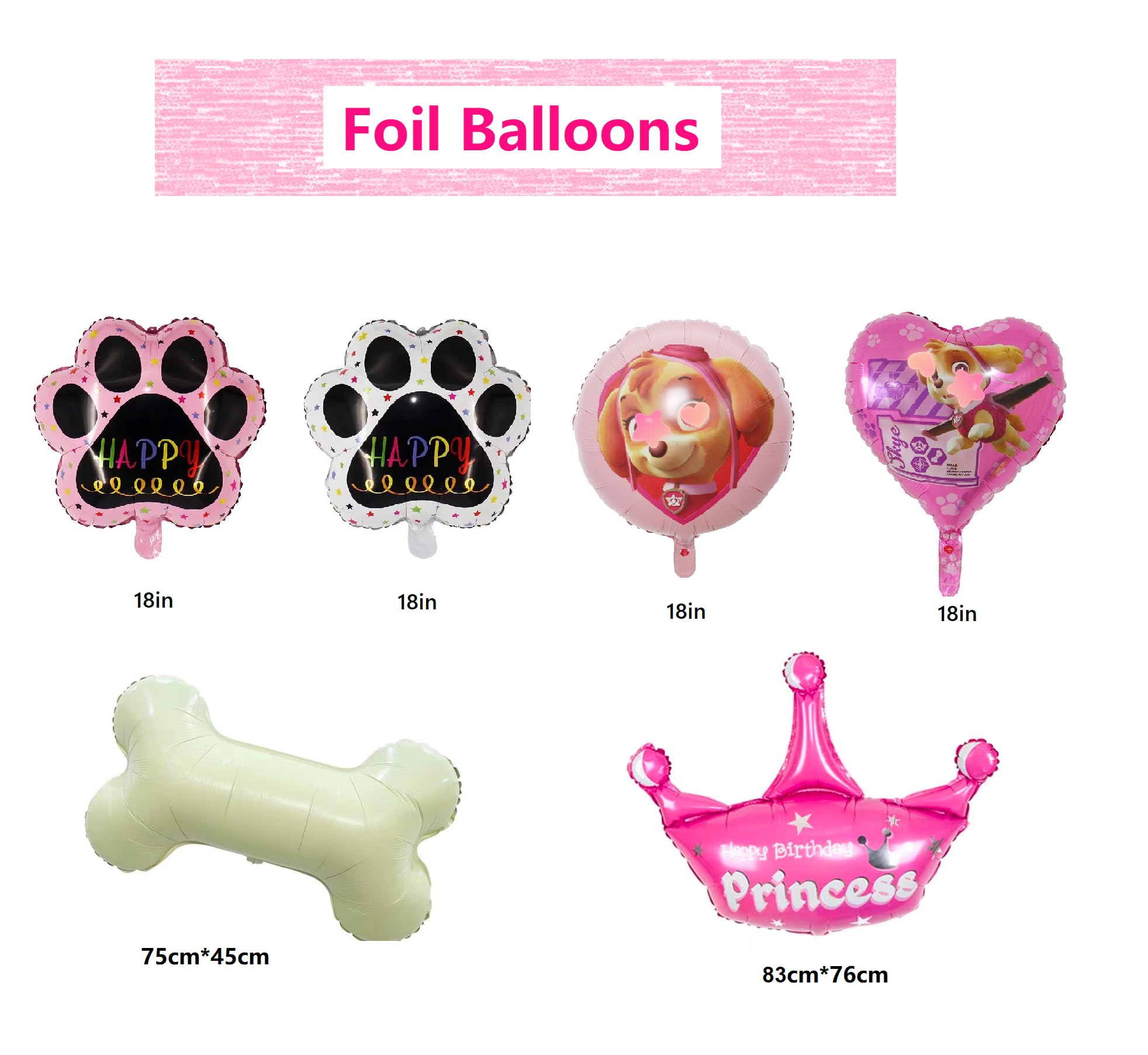 Pink Dog Birthday Party Decorations, Paw Theme Party Supplies Set for Girl’s/Boy’s with Balloons Garland kit, Pink Dog Backdrop, Dog Foil Balloons (PINK-A)