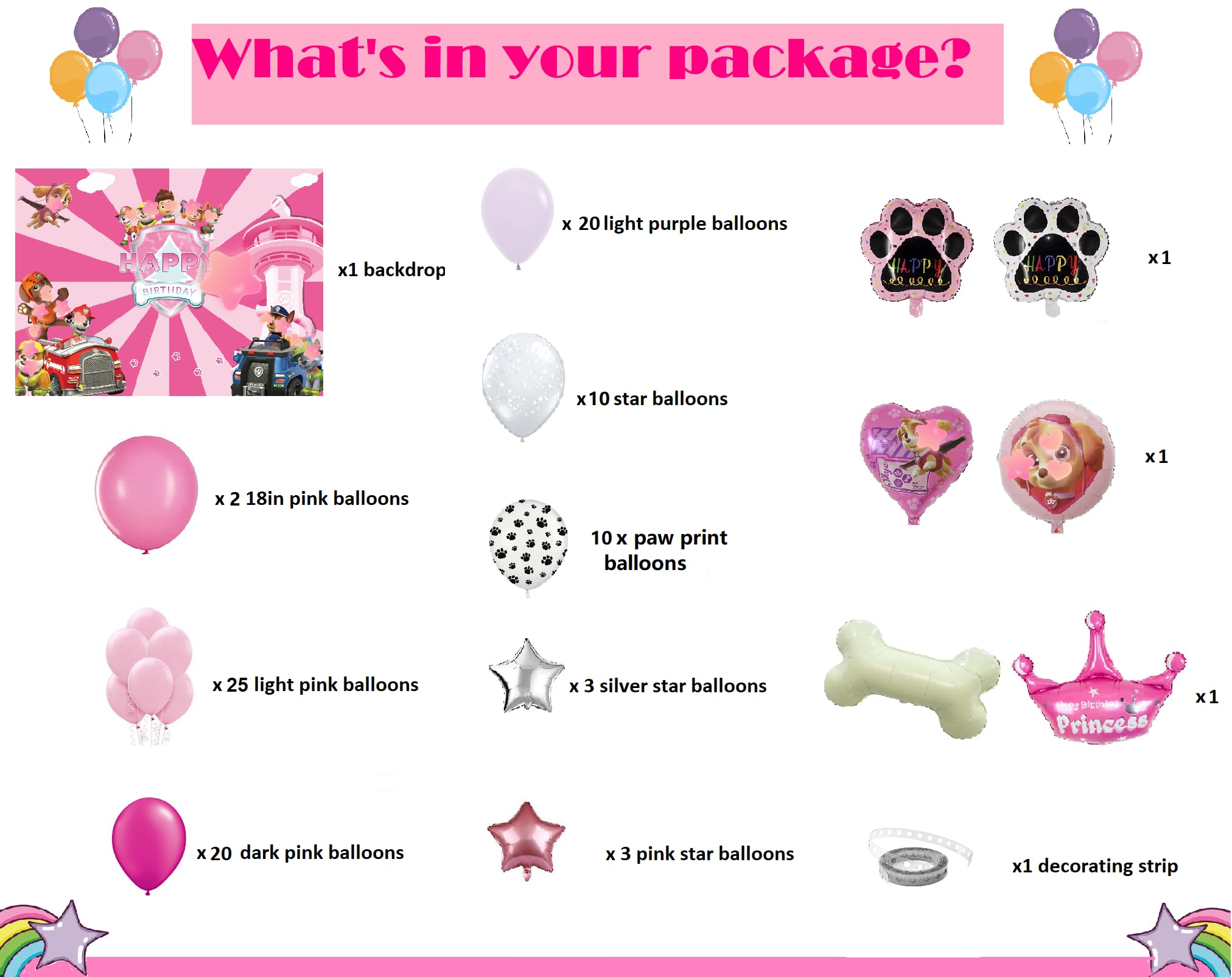 Pink Dog Birthday Party Decorations, Paw Theme Party Supplies Set for Girl’s/Boy’s with Balloons Garland kit, Pink Dog Backdrop, Dog Foil Balloons (PINK-A)