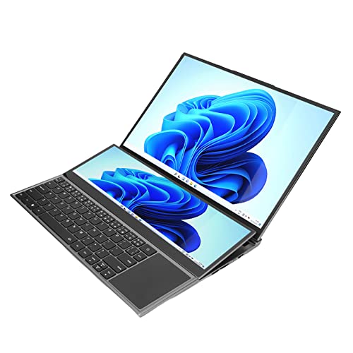 Naroote 16in 14in Dual Screen Laptop, Dual Screen Laptop Computer 8GB DDR4 RAM for Office (US Plug)