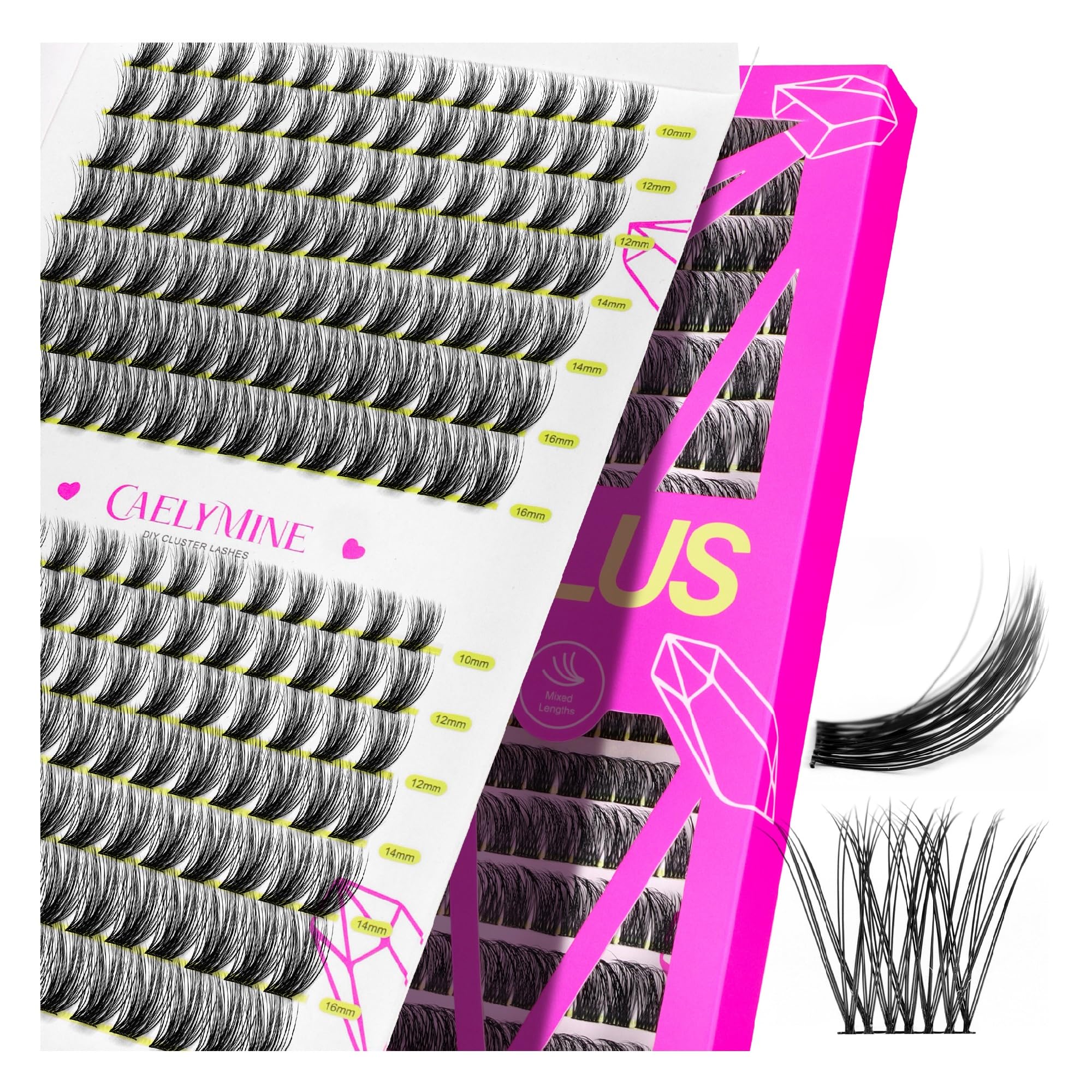 CAELYMINE Eyelash Clusters, 168pcs D Curl Lash Clusters Reusable Lash Extension Clusters, Super Thin Band DIY Lash Extension at Home Easy to Apply Natural Look (Style3 0.07 10-16mm Mix)