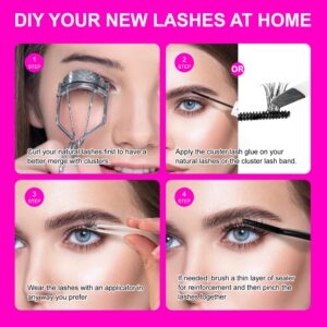 CAELYMINE Eyelash Clusters, 168pcs D Curl Lash Clusters Reusable Lash Extension Clusters, Super Thin Band DIY Lash Extension at Home Easy to Apply Natural Look (Style3 0.07 10-16mm Mix)