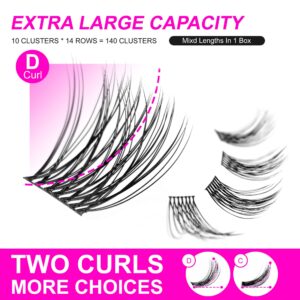 CAELYMINE Eyelash Clusters, 168pcs D Curl Lash Clusters Reusable Lash Extension Clusters, Super Thin Band DIY Lash Extension at Home Easy to Apply Natural Look (Style3 0.07 10-16mm Mix)