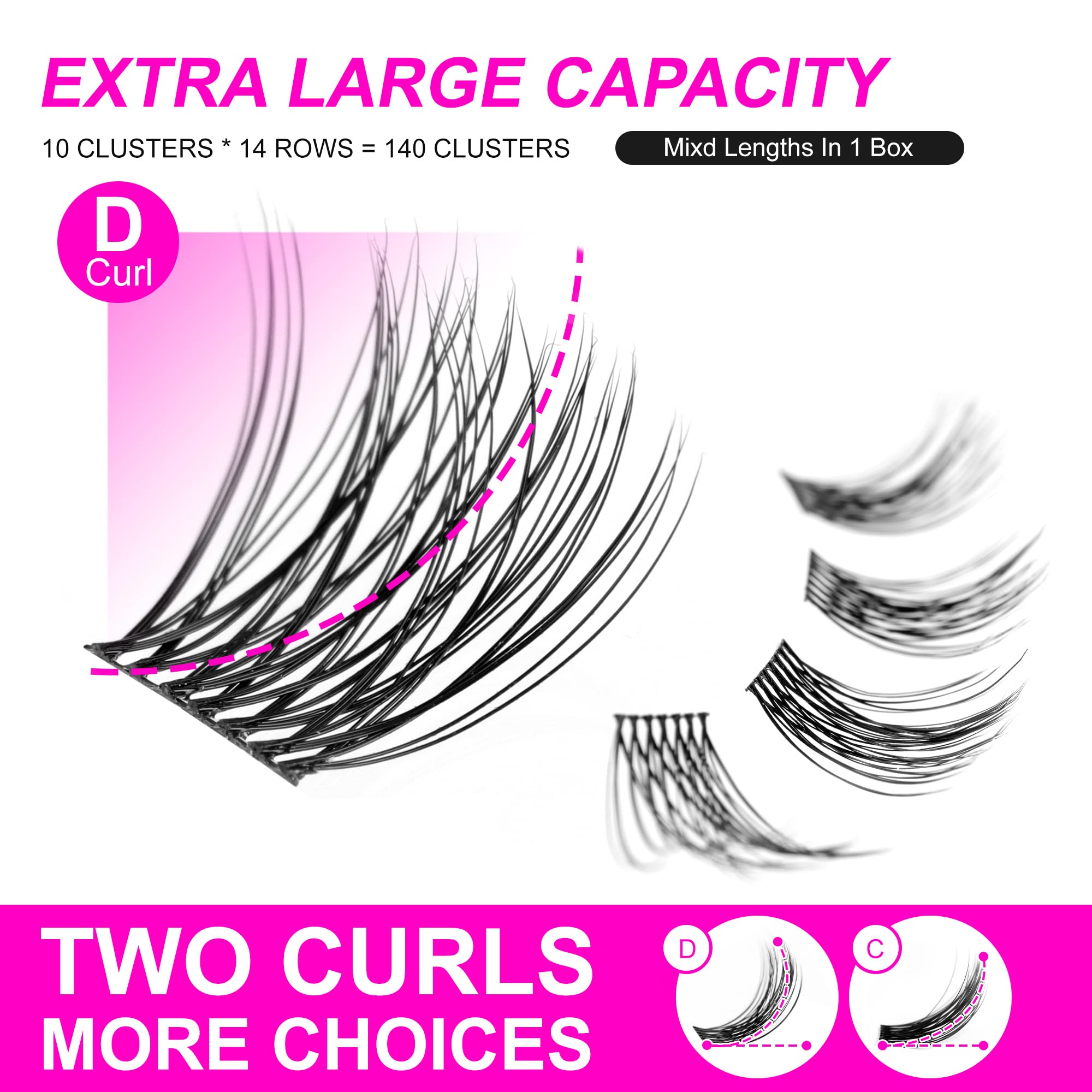 CAELYMINE Eyelash Clusters, 168pcs D Curl Lash Clusters Reusable Lash Extension Clusters, Super Thin Band DIY Lash Extension at Home Easy to Apply Natural Look (Style3 0.07 10-16mm Mix)