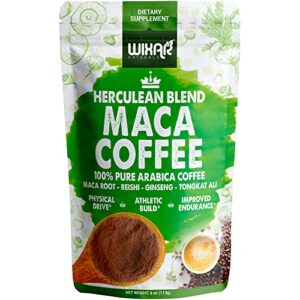 wixar instant maca coffee for men and women – maca coffee powder - instant coffee blend with maca root, reishi mushroom, ginseng, tongkat ali - dark roast, size 4oz maca supplement