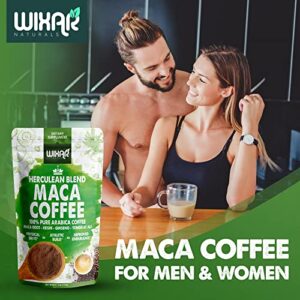 Wixar Instant Maca Coffee for Men and Women – Maca Coffee Powder - Instant Coffee Blend with Maca Root, Reishi Mushroom, Ginseng, Tongkat Ali - Dark Roast, Size 4oz Maca Supplement