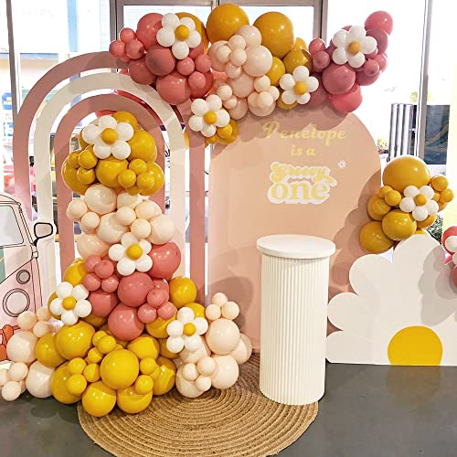 Beaumode Groovy Daisy Balloon Garland Arch Kit 143pcs for Floral Mother's day Best Mom Ever Boho Retro Spring Floral Girls One Two Birthday Baby Shower Party Decorations