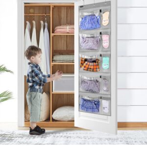 ANZORG Weekly Kids Clothes Organizer Day of Week School Clothing Storage Monday to Friday Hanging Closet Organizer (Grey)