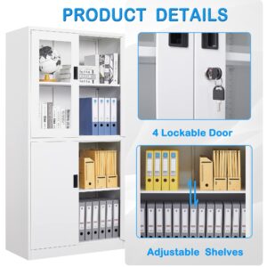 Letaya Storage Cabinet with Doors and Shelves,71" Steel Locker Acrylic Glass Door with Lock, for School Home Office