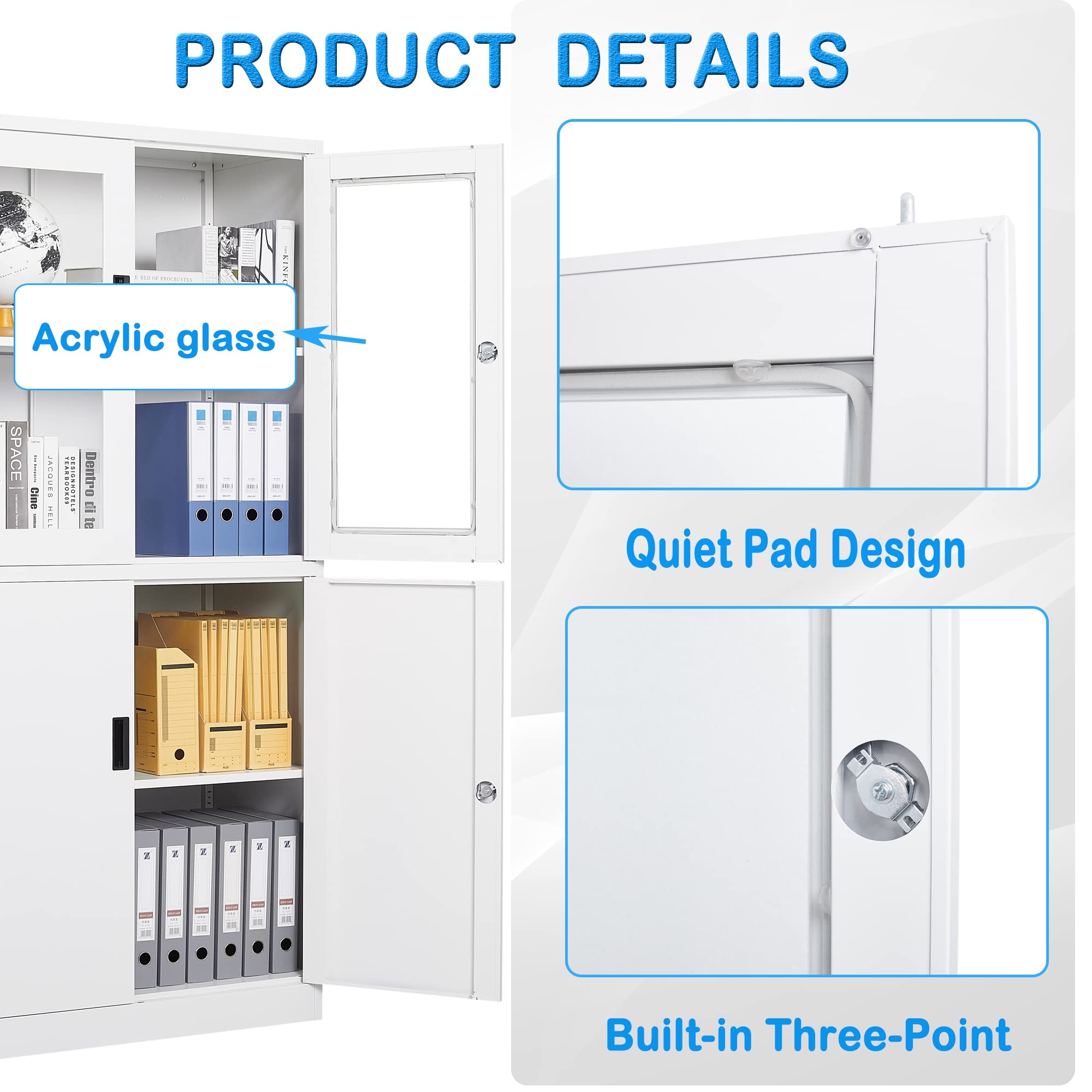 Letaya Storage Cabinet with Doors and Shelves,71" Steel Locker Acrylic Glass Door with Lock, for School Home Office