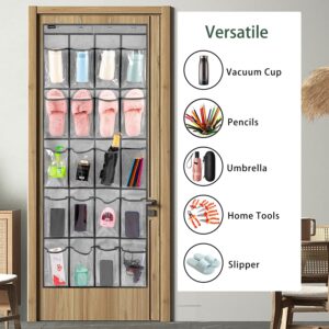 ANZORG Over Door Hanging Water Bottle Holder Cup Organizer for Kitchen Pantry Glass Bottle Storage Rack with 20 Pockets (CLEAR PVC POCKETS)