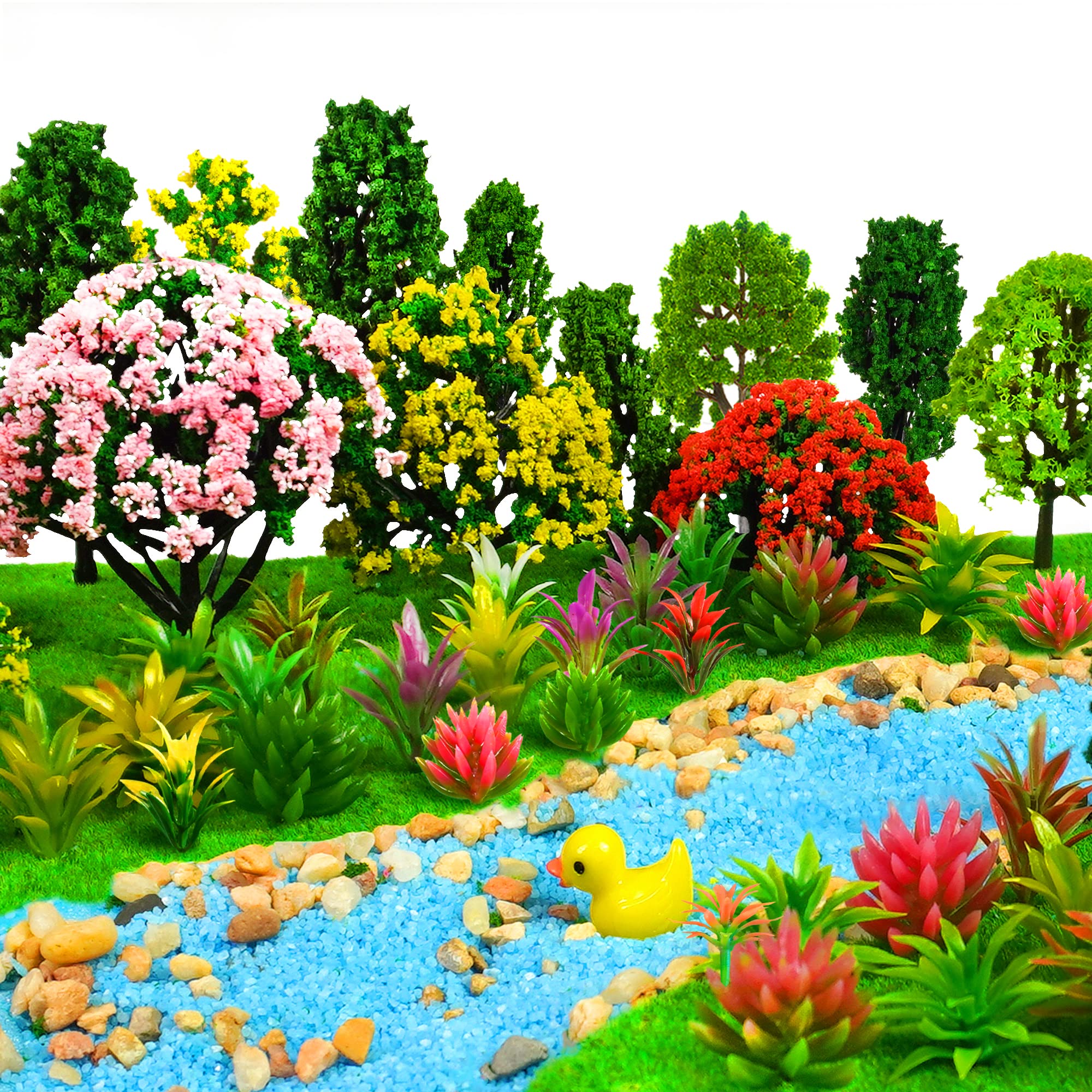 60 Pieces Model Trees 1.1-4.3inch Mixed Diorama Model Tree Colourful Grass Mini Fake Plants for DIY Crafts, Building Model, Railway Scenery Landscape Supplies