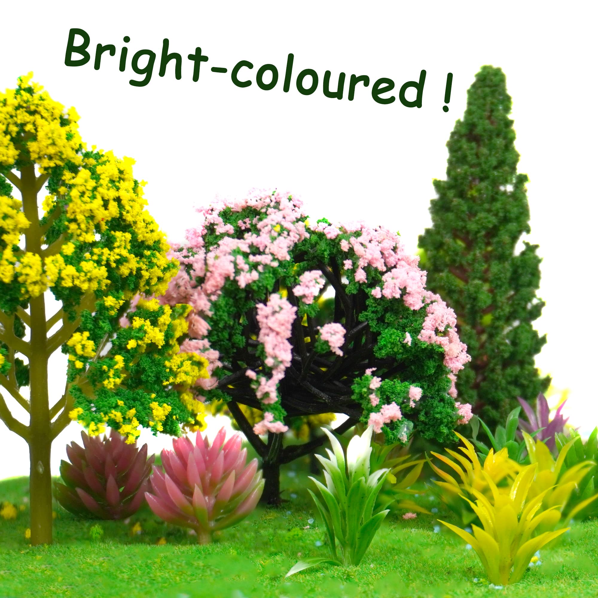 60 Pieces Model Trees 1.1-4.3inch Mixed Diorama Model Tree Colourful Grass Mini Fake Plants for DIY Crafts, Building Model, Railway Scenery Landscape Supplies