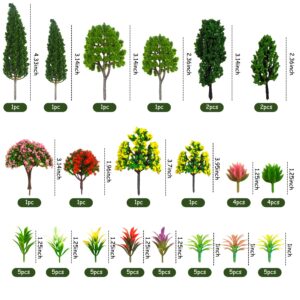 60 Pieces Model Trees 1.1-4.3inch Mixed Diorama Model Tree Colourful Grass Mini Fake Plants for DIY Crafts, Building Model, Railway Scenery Landscape Supplies