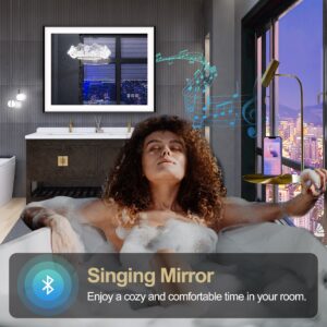 SBAGNO 32X24 LED Bathroom Mirror with Lights, Black Frame 3 Color Modes Wall-Mounted Vanity Mirror, Dimmable Smart Makeup Mirror, Anti-Fog, Waterproof, Build in Bluetooth Speaker