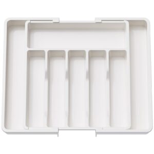 lifewit silverware drawer organizer, expandable utensil tray for kitchen, bpa free flatware and cutlery holder, adjustable plastic storage for spoons forks knives, large, white