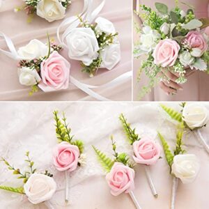 HappyHapi 50Pcs Artificial Flowers Roses Bulk White Foam Fake Roses with Stems for Wedding, Bridal Shower Decorations Fake Flowers Centerpieces Tables Decorations