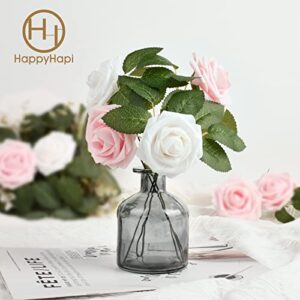 HappyHapi 50Pcs Artificial Flowers Roses Bulk White Foam Fake Roses with Stems for Wedding, Bridal Shower Decorations Fake Flowers Centerpieces Tables Decorations