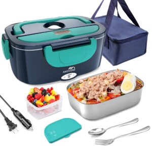 electric lunch box for adults 60w portable food heater, 24v 110v lunch warmer leakproof heated lunch box for car/truck/office work electric lunch box with ss fork & spoon and carry bag