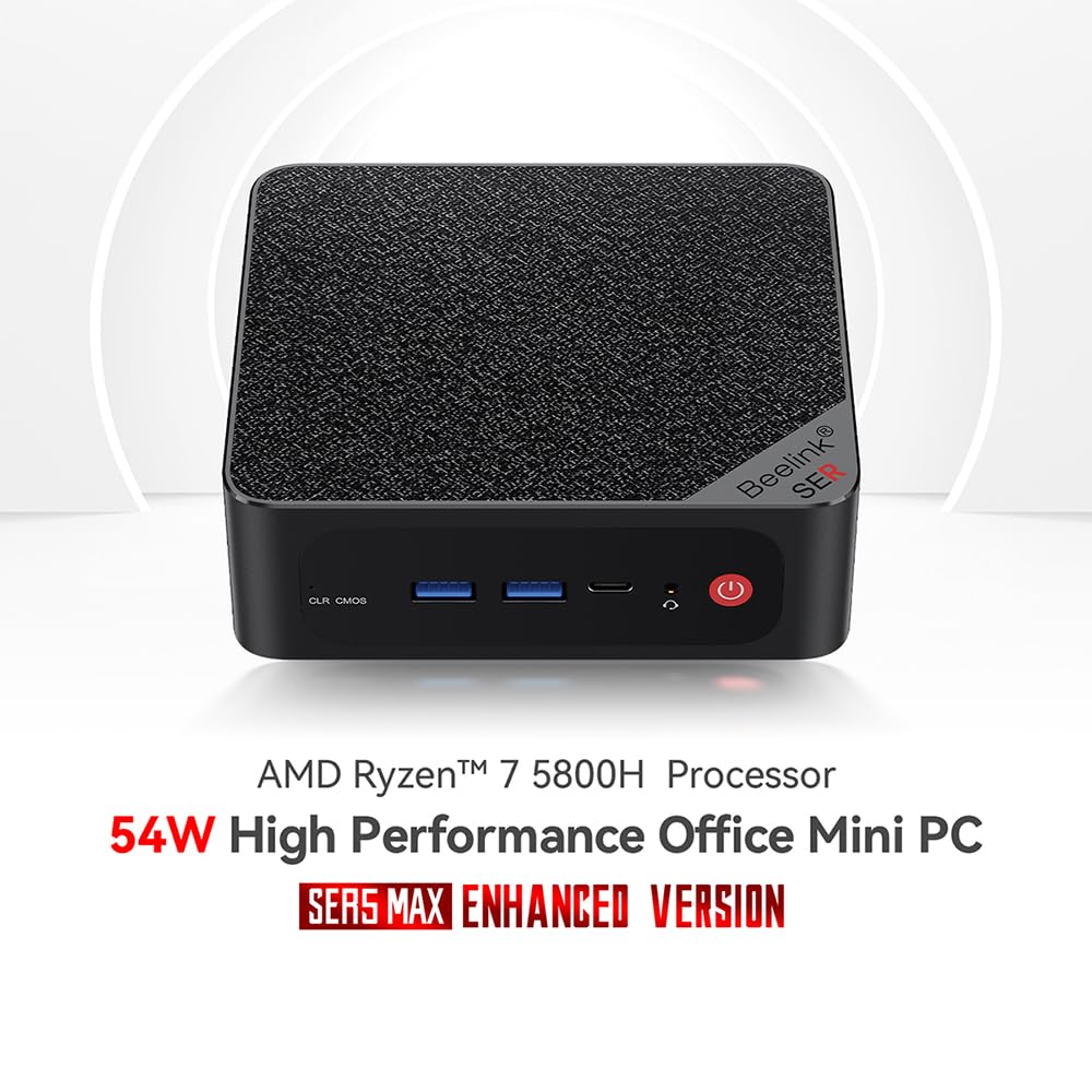 Beelink SER 5 MAX Mini Desktop Pc Computers, Ryzen 7 5800H 8 Cores Up to 4.4Ghz 32GB DDR4 500GB NVME SSD Radeon Graphics,with WiFi 6/BT-5.2/USB C/DP/HDMI,Support 2.5'HDD/SSD