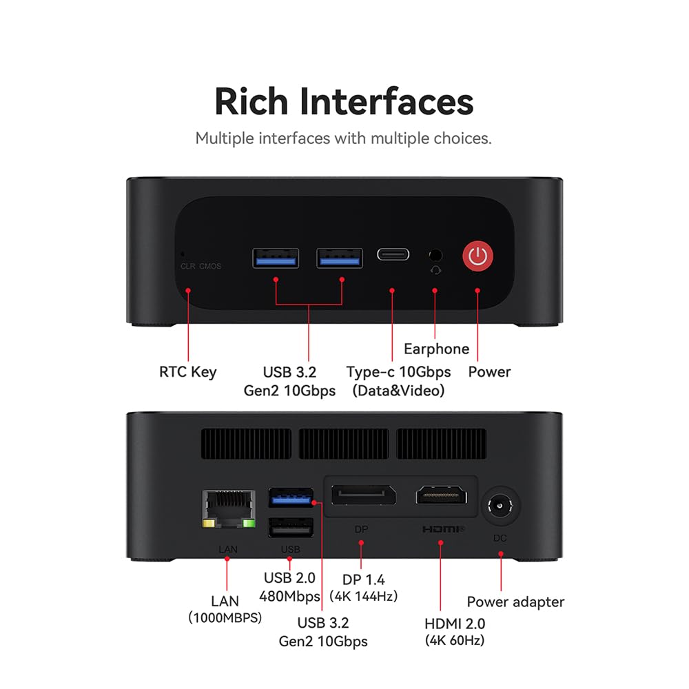 Beelink SER 5 MAX Mini Desktop Pc Computers, Ryzen 7 5800H 8 Cores Up to 4.4Ghz 32GB DDR4 500GB NVME SSD Radeon Graphics,with WiFi 6/BT-5.2/USB C/DP/HDMI,Support 2.5'HDD/SSD