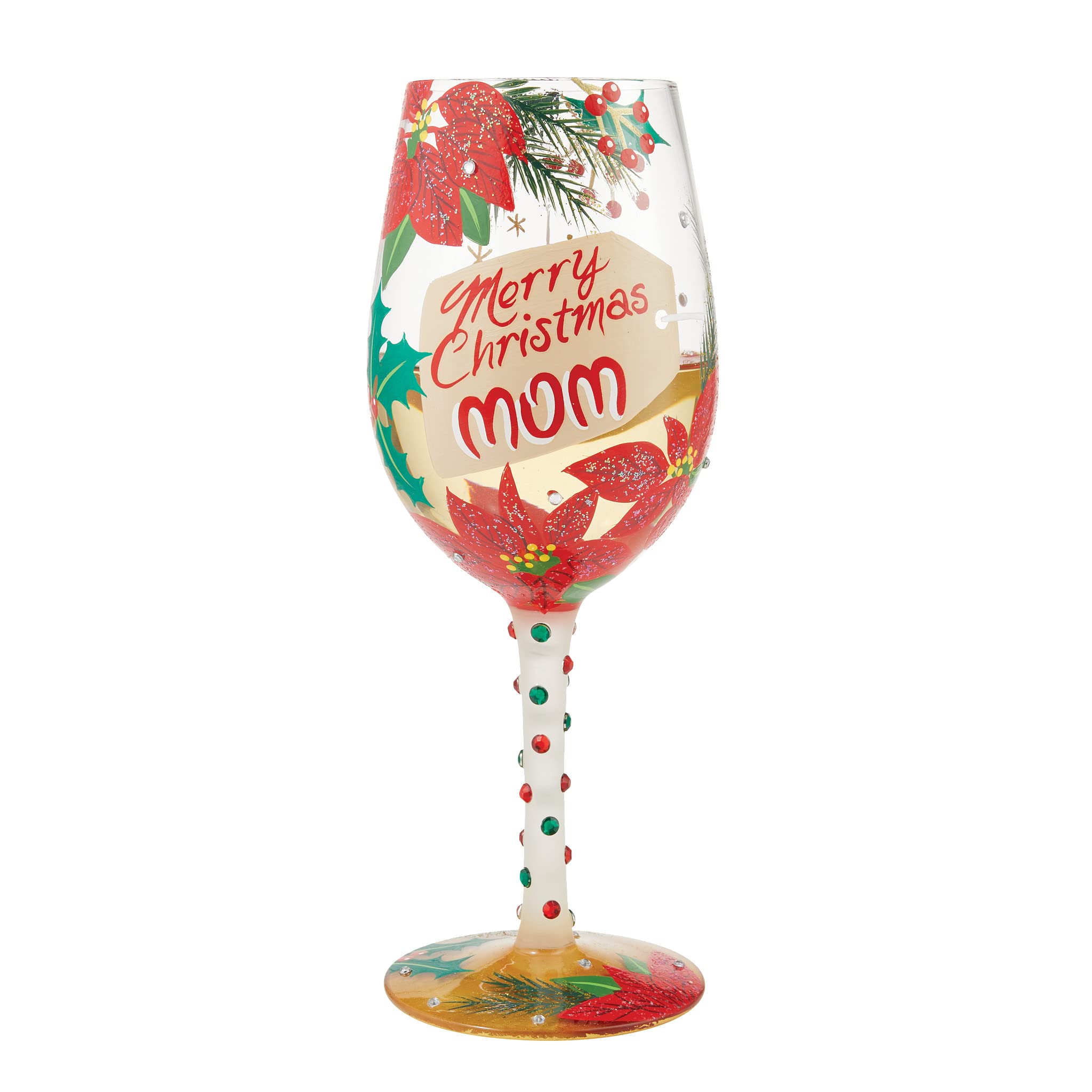 Enesco Designs by Lolita Holiday Merry Christmas Mom Hand-Painted Artisan Wine Glass, 15 Ounce, Multicolor