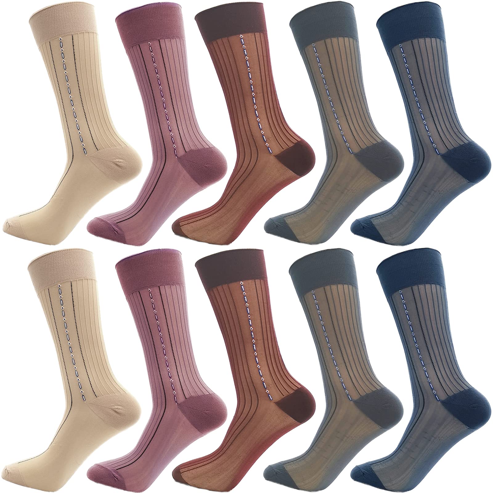 Nanxson 5/10 Pairs Men's Ultra Thin Socks Sheer Casual Sock Dress Socks (10 Pairs x New Random Color-28)