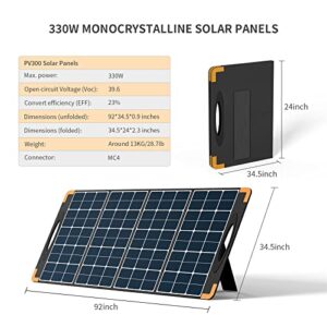 pecron PV300 330W Portable Solar Panels for E600LFP/E1000PRO/E1500PRO/E2000LFP/E3000 Portable Power Stations with Adjustable Kickstand Foldable Solar Panel Power Backup for Outdoor Van Camper Off Grid